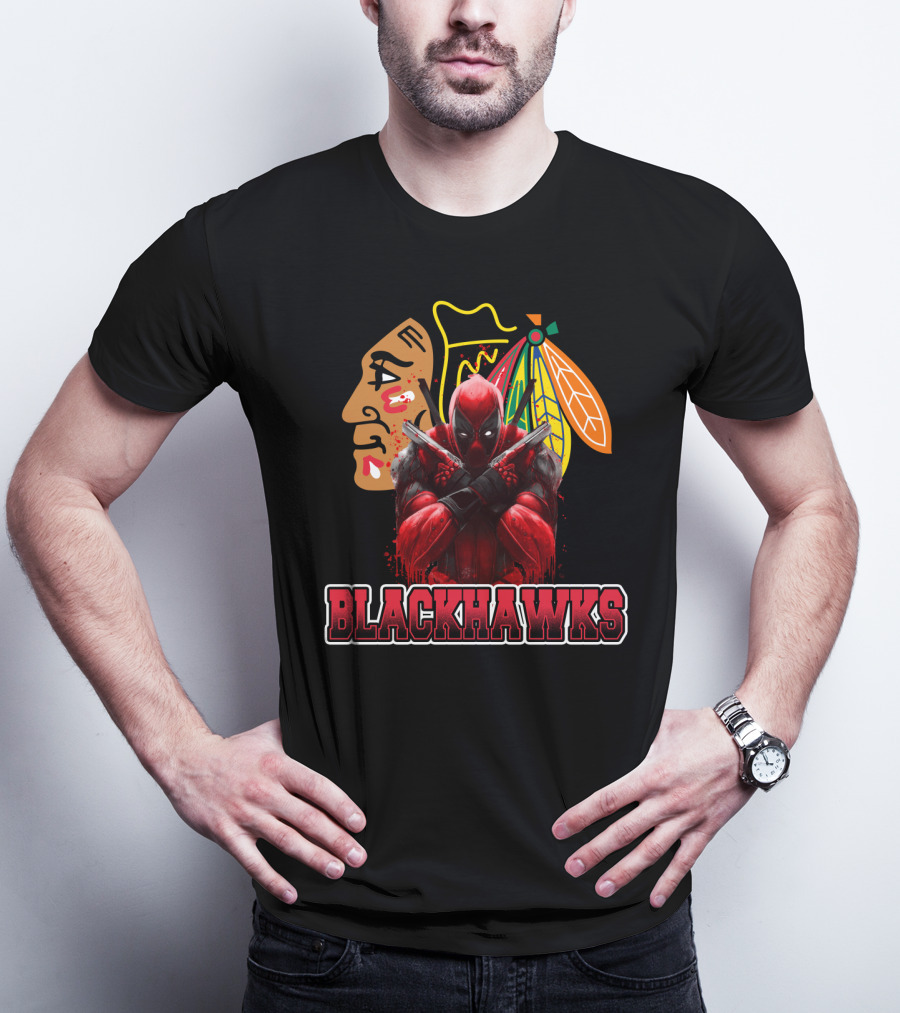 Blackhawks Deadpool Fans Chicago Crossover T-Shirt