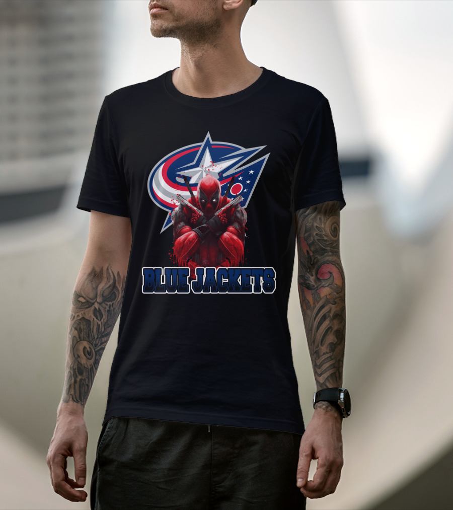 Columbus Blue Jackets Deadpool Crossover Fandom T-Shirt