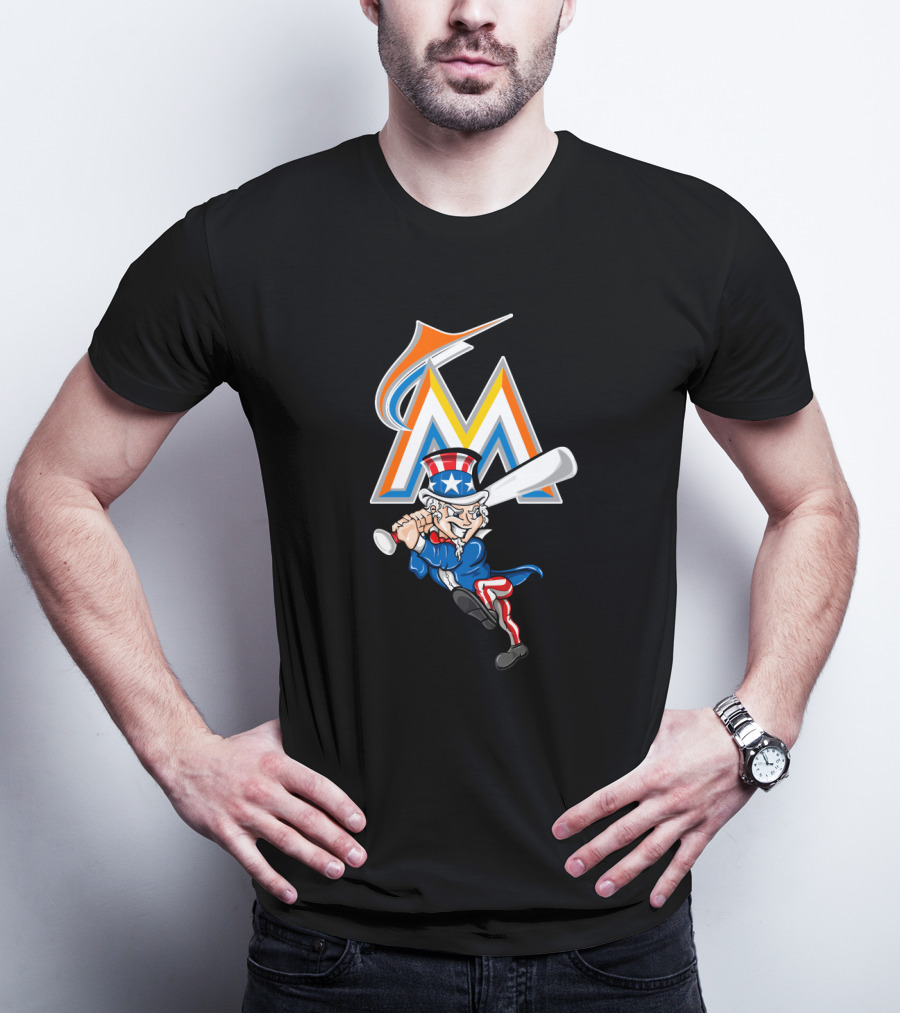 Miami Marlins Uncle Sam Baseball July Fourth Celebration T-Shirt