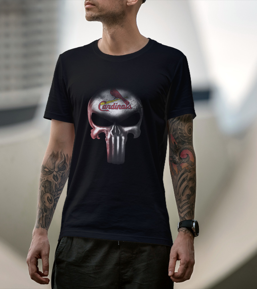 The Punisher Skull St. Louis Cardinals Fans Logo Featuring Iconic Baseball Bat T-Shirt