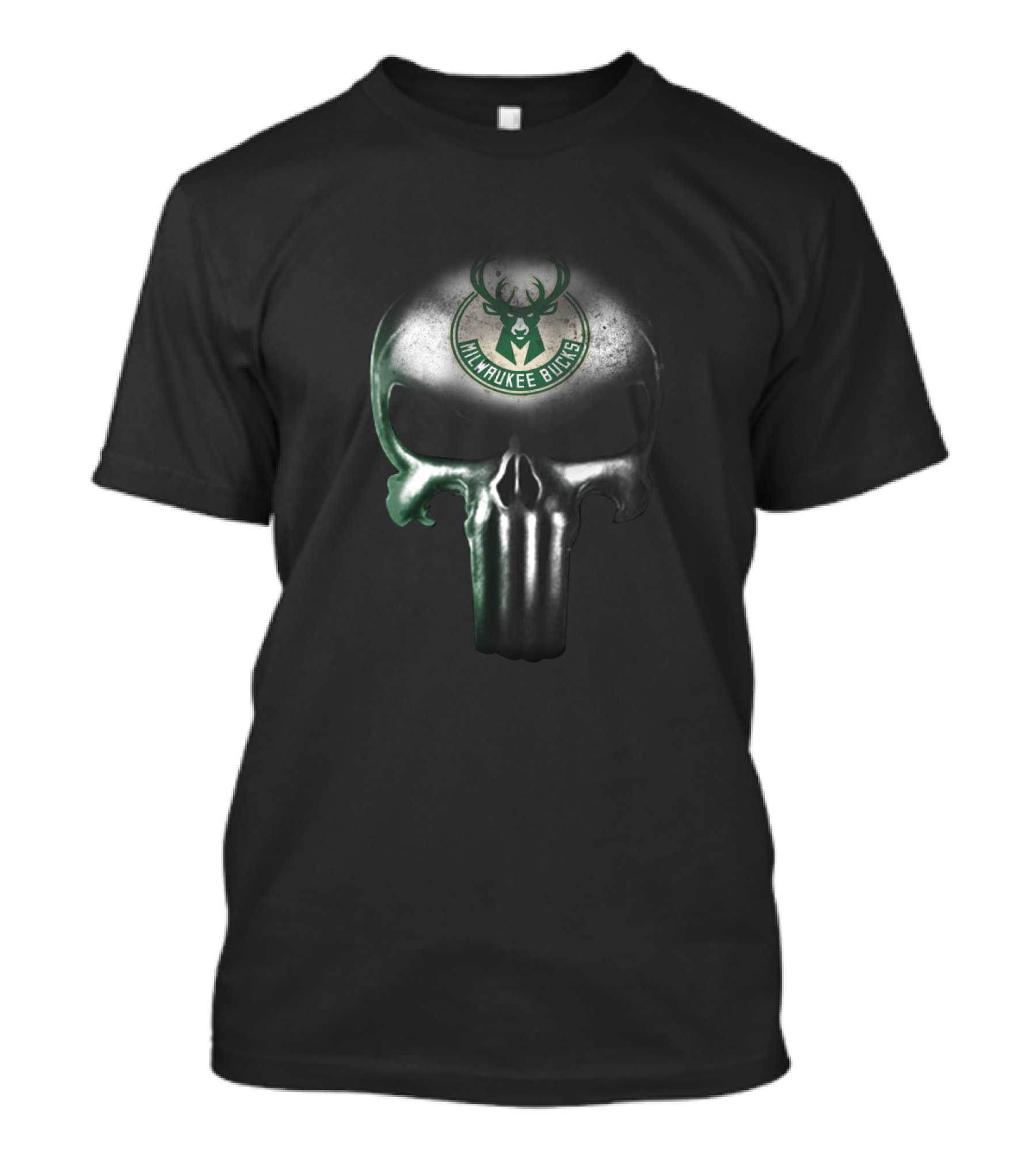 Milwaukee Bucks Punisher Skull Logo Crossover Fan Favorite T-Shirt