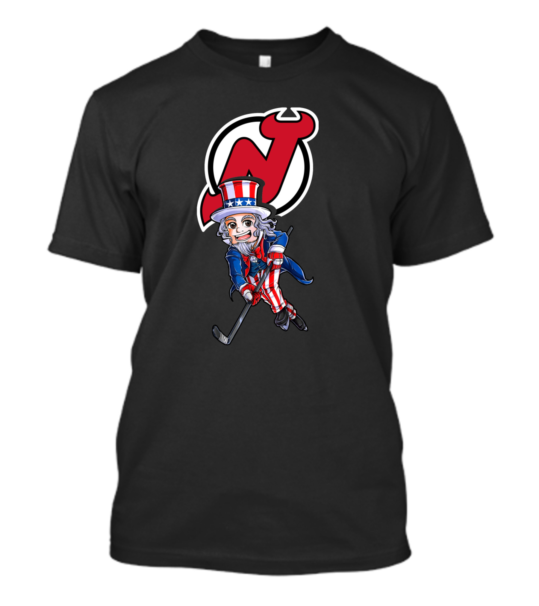 Uncle Sam Hockey Action With New Jersey Devils Independence Day T-Shirt