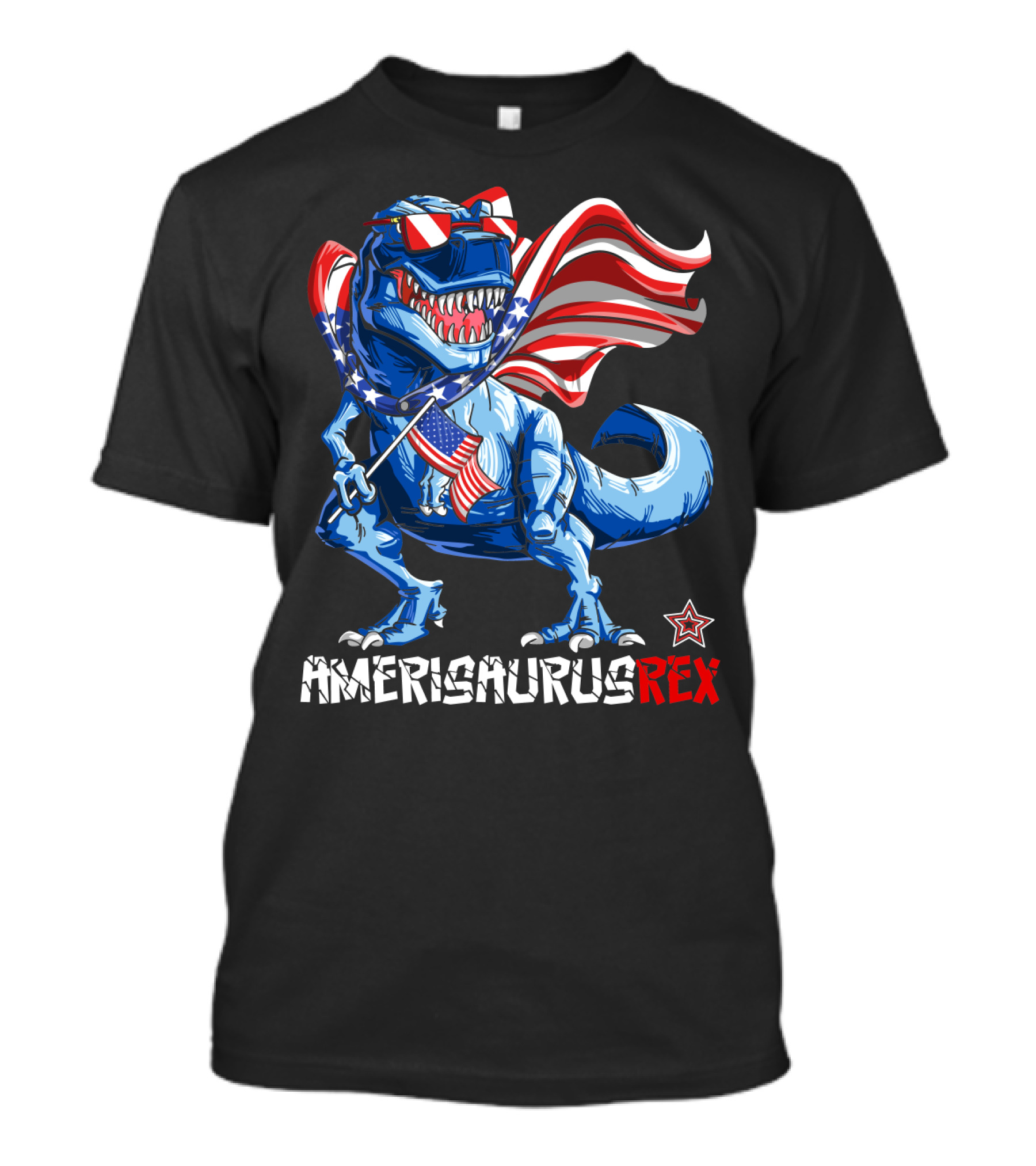 Amerisaurus Rex Dinosaur With Usa Flag And Star Sunglasses For Patriotic 4Th Of July T-Shirt