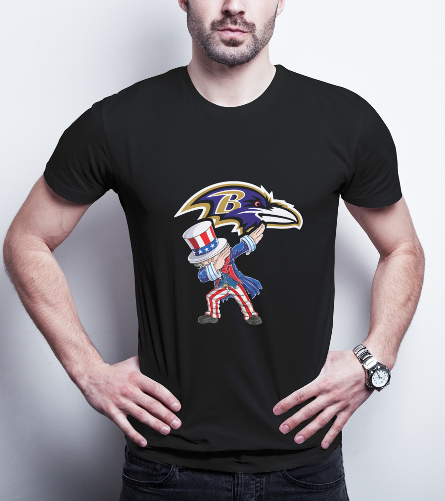 Uncle Sam Dabbing Baltimore Ravens 4Th July Celebration Fan T-Shirt