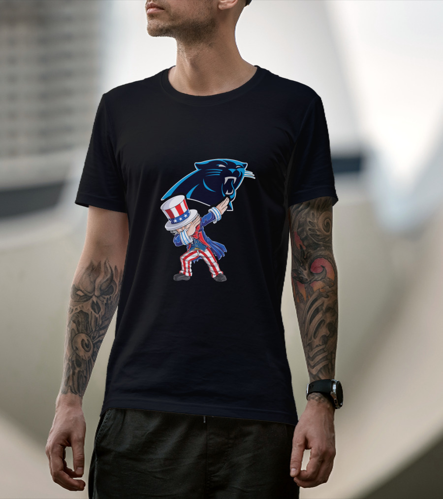 Uncle Sam Dabbing 4Th July Carolina Panthers Logo Fourth Of July Celebration T-Shirt