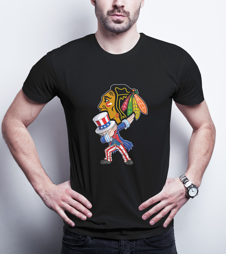 Uncle Sam Dabbing Chicago Blackhawks 4Th Of July T-Shirt