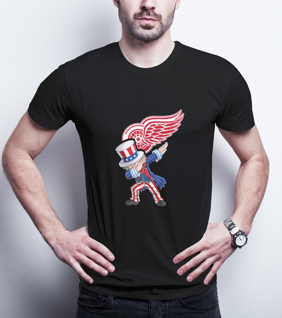 Uncle Sam Dabbing With Detroit Red Wings Logo 4Th Of July T-Shirt