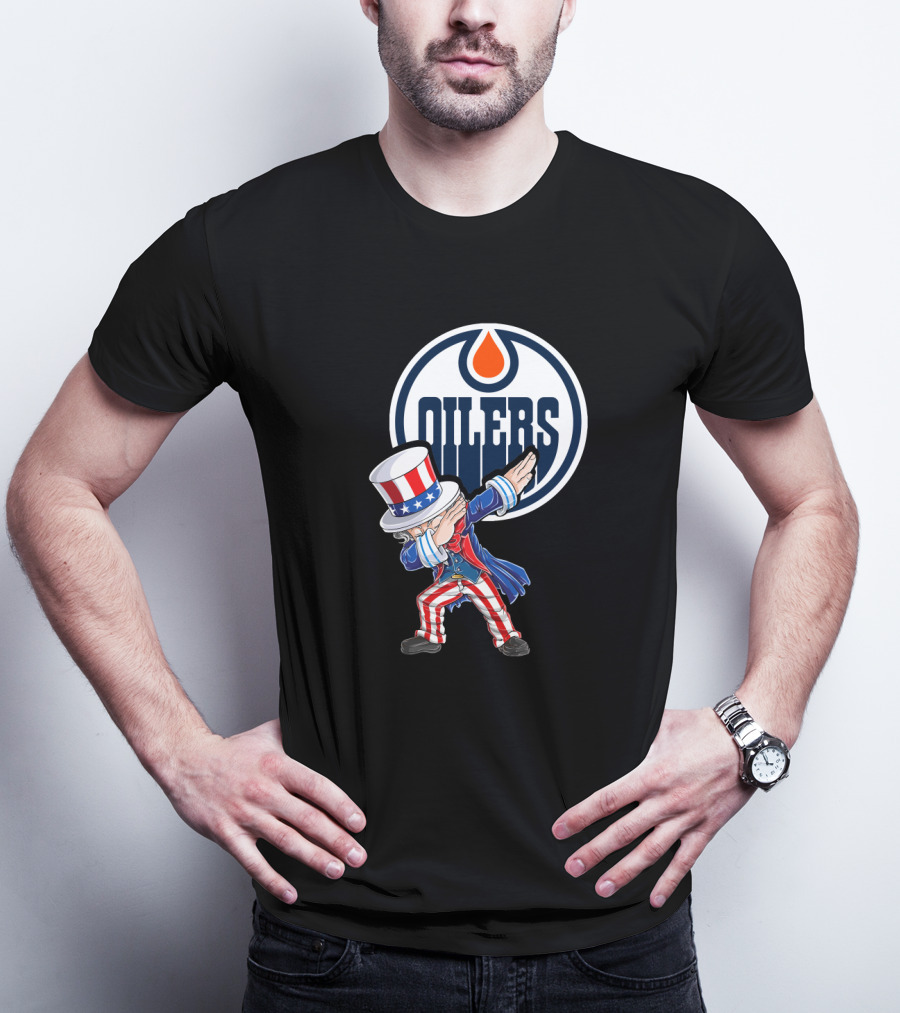 Edmonton Oilers Uncle Sam Dabbing With Logo On 4Th Of July T-Shirt
