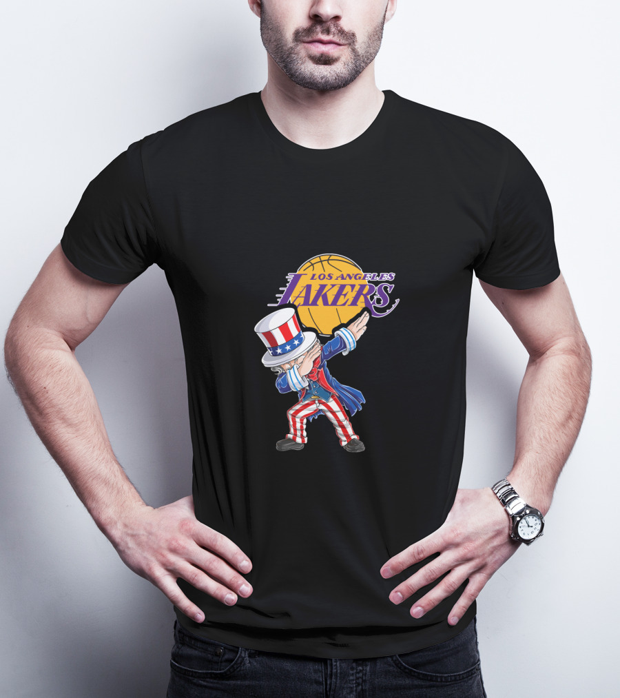 Uncle Sam Dabbing Los Angeles Lakers 4Th Of July Basketball Celebration T-Shirt