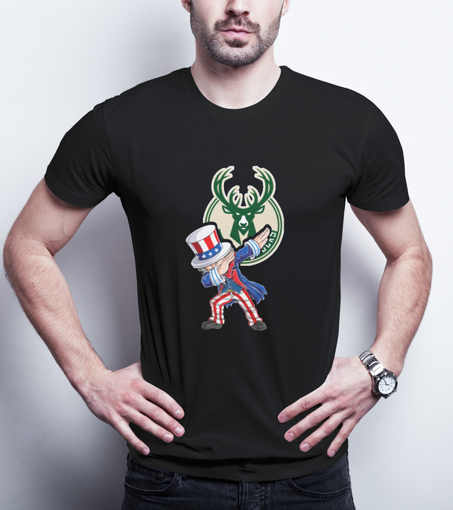 Milwaukee Bucks Uncle Sam Dabbing 4Th Of July Patriotic Basketball T-Shirt
