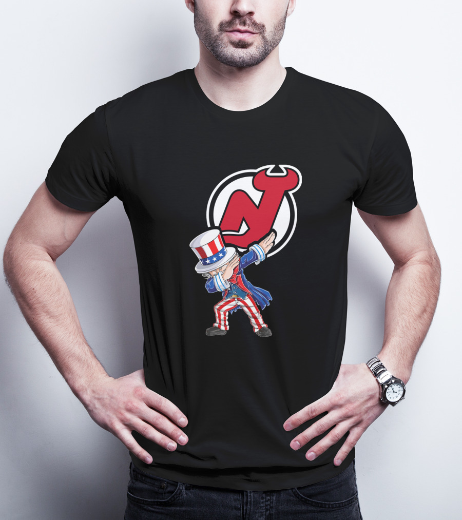 Uncle Sam Dabbing New Jersey Devils Logo Patriotic 4Th Of July T-Shirt