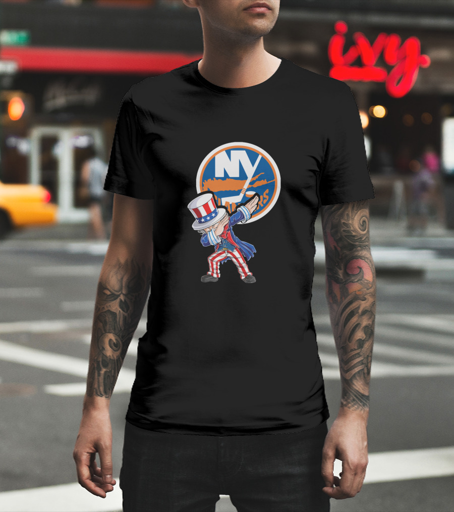 Uncle Sam Dabbing In Front Of New York Islanders Logo For 4Th Of July T-Shirt
