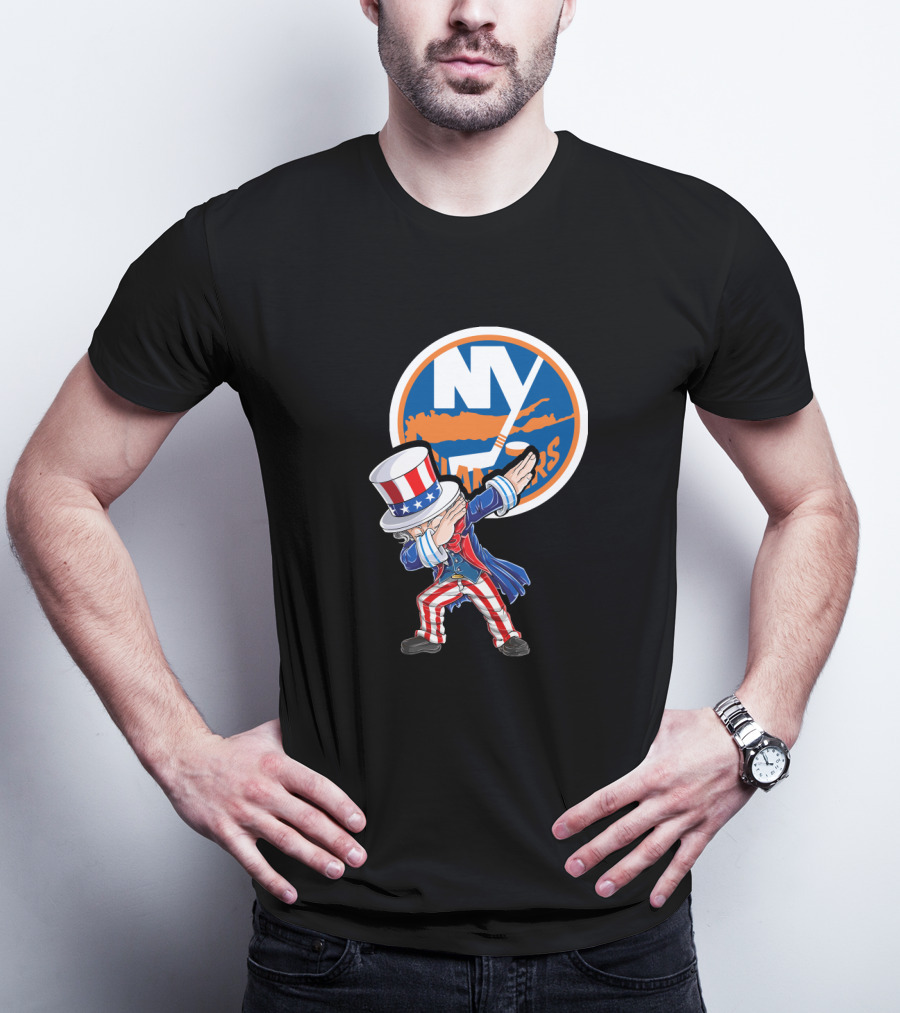 Uncle Sam Dabbing In Front Of New York Islanders Logo For 4Th Of July T-Shirt