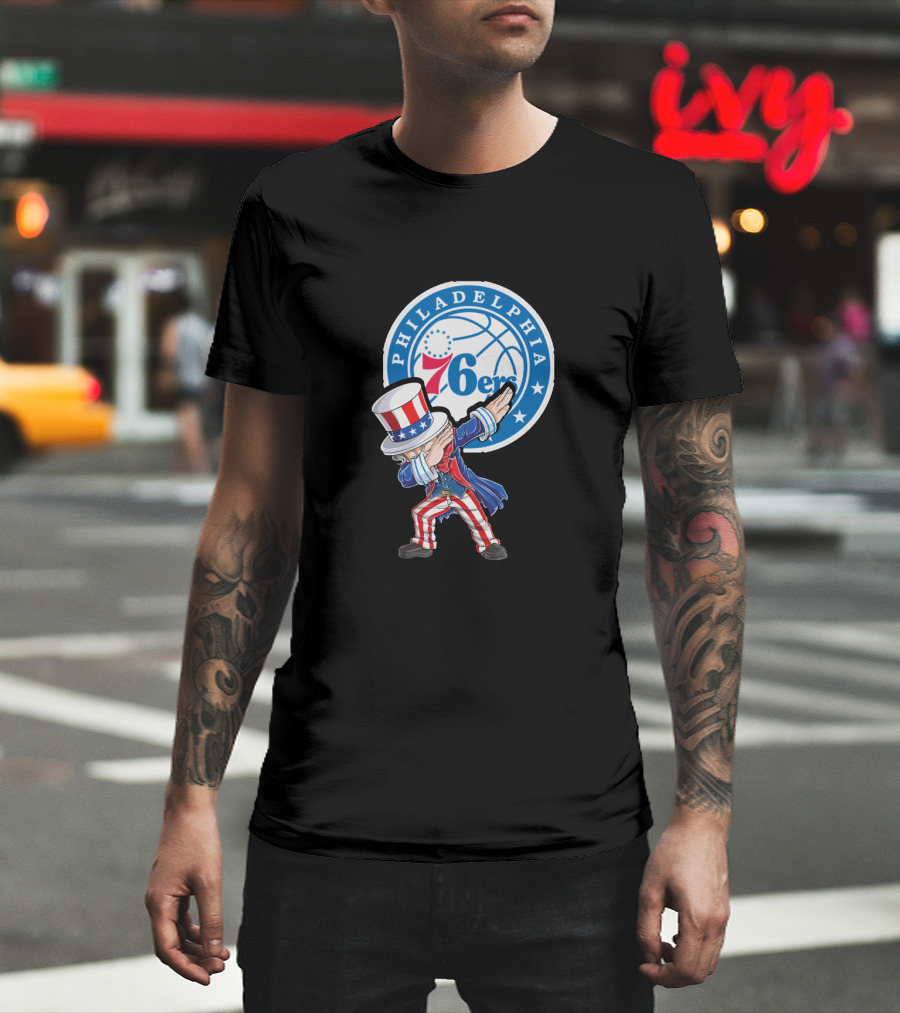 Philadelphia 76ers 4Th July Uncle Sam Dabbing Basketball Motif T-Shirt
