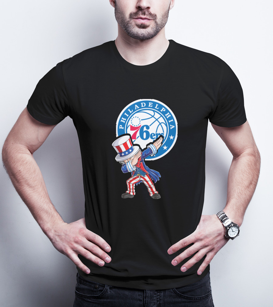 Philadelphia 76ers 4Th July Uncle Sam Dabbing Basketball Motif T-Shirt