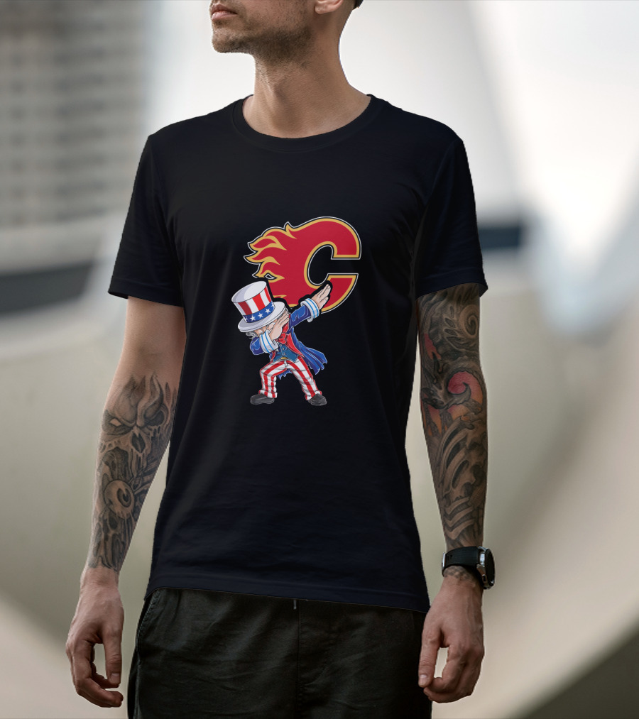Uncle Sam Dabbing With Calgary Flames Logo For July 4Th Celebration Fans T-Shirt