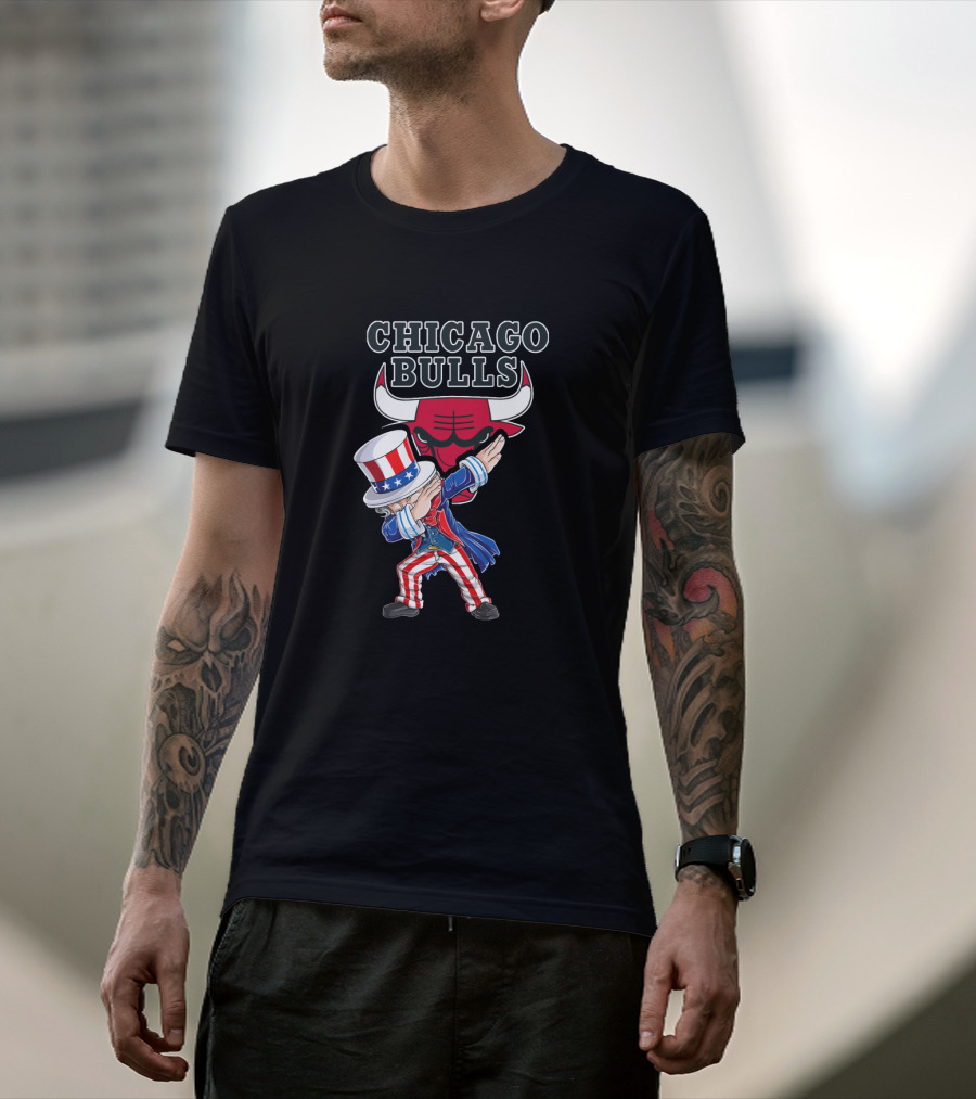 Uncle Sam Dabbing With Chicago Bulls Logo For 4Th Of July Celebrations T-Shirt