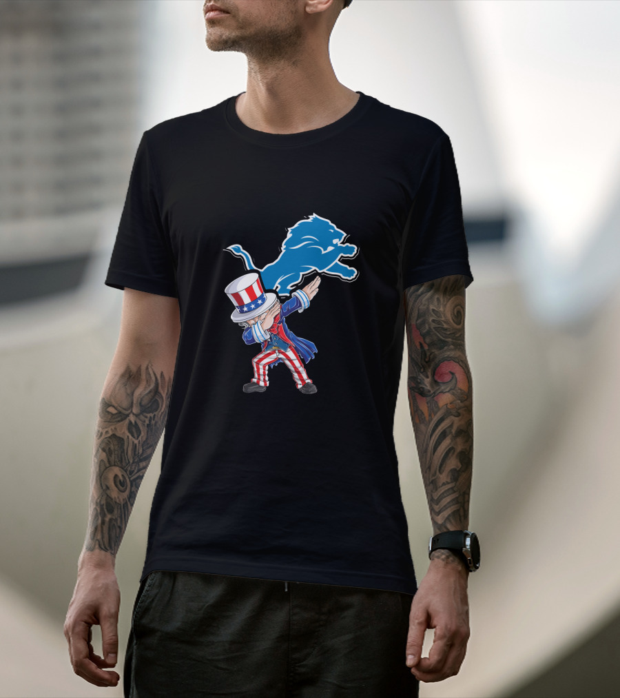 Uncle Sam Dabbing Detroit Lions 4Th Of July Fans T-Shirt