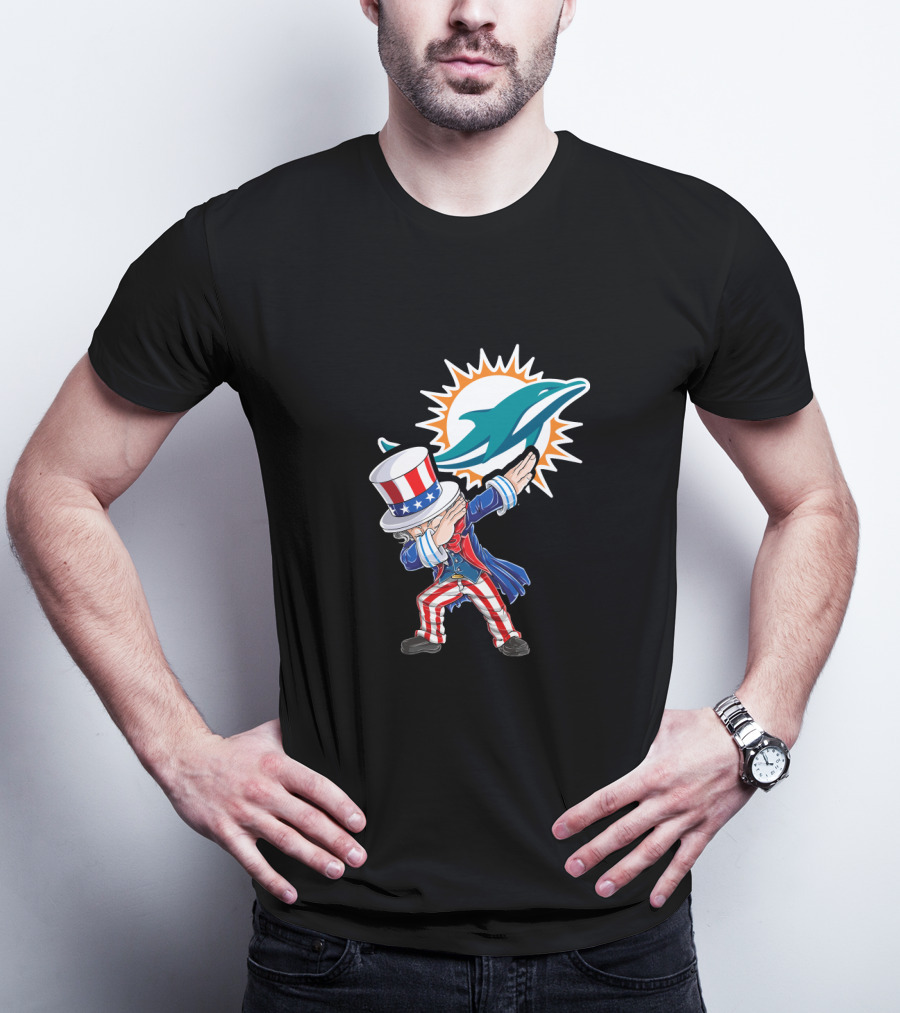 Uncle Sam Dabbing Miami Dolphins 4Th Of July Celebration T-Shirt