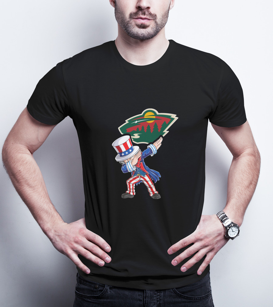 Uncle Sam Dabbing Celebrates Independence Day With Minnesota Wild Hockey Fans T-Shirt