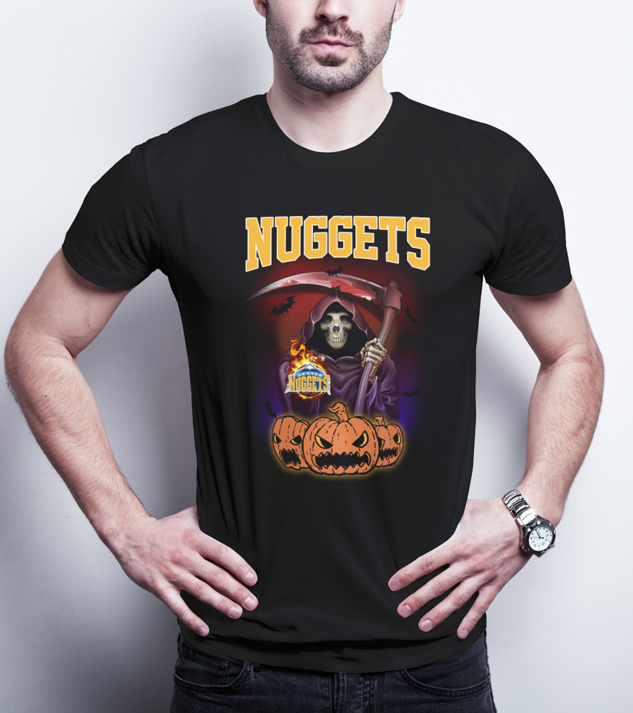 Nuggets Grim Reaper With Scythe And Pumpkins Halloween T-Shirt