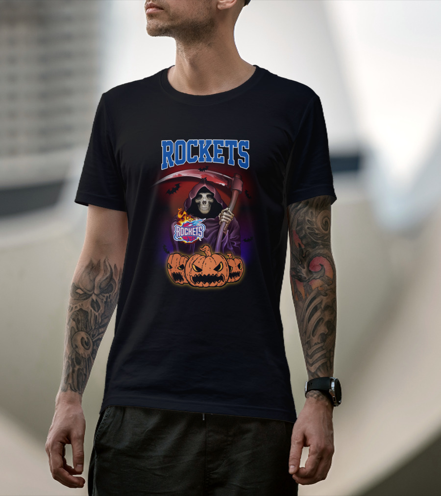 Houston Rockets Reaper Halloween Pumpkin Basketball T-Shirt