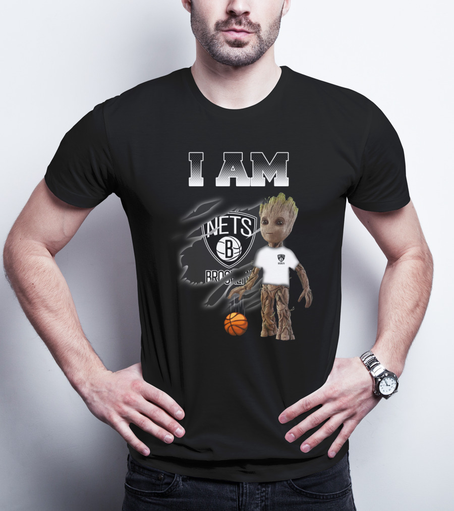 I Am Groot Brooklyn Nets Fan With Basketball T-Shirt
