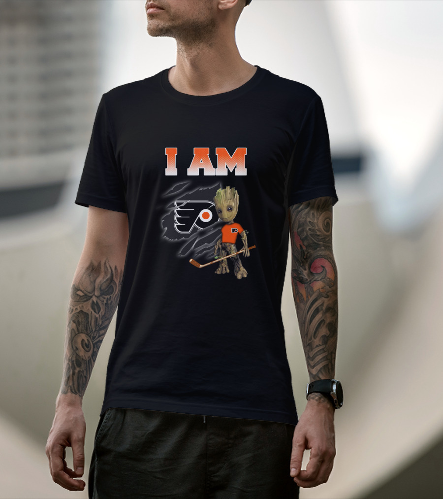 I Am Philadelphia Flyers Groot Hockey Fan Character T-Shirt