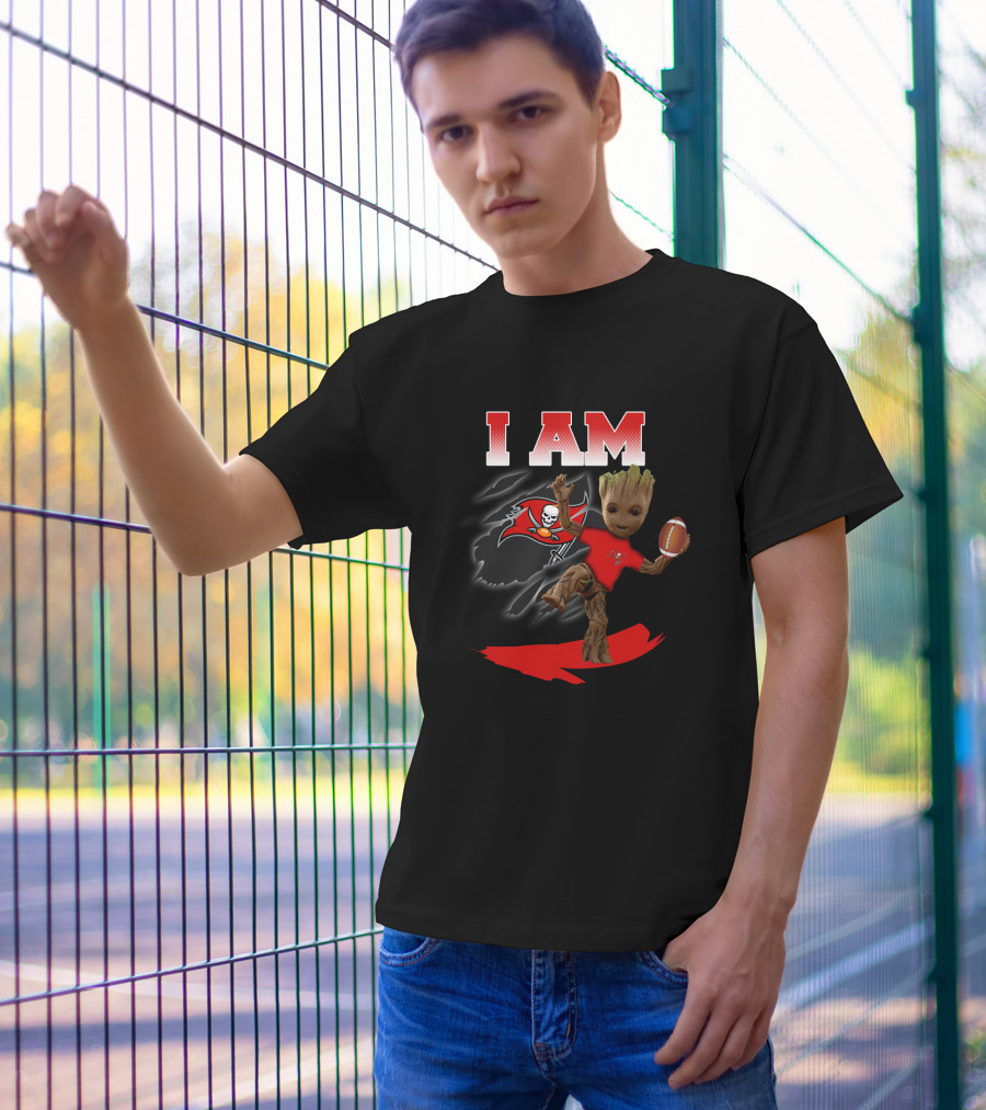 I Am Groot Tampa Bay Buccaneers Fan Holding Football T-Shirt