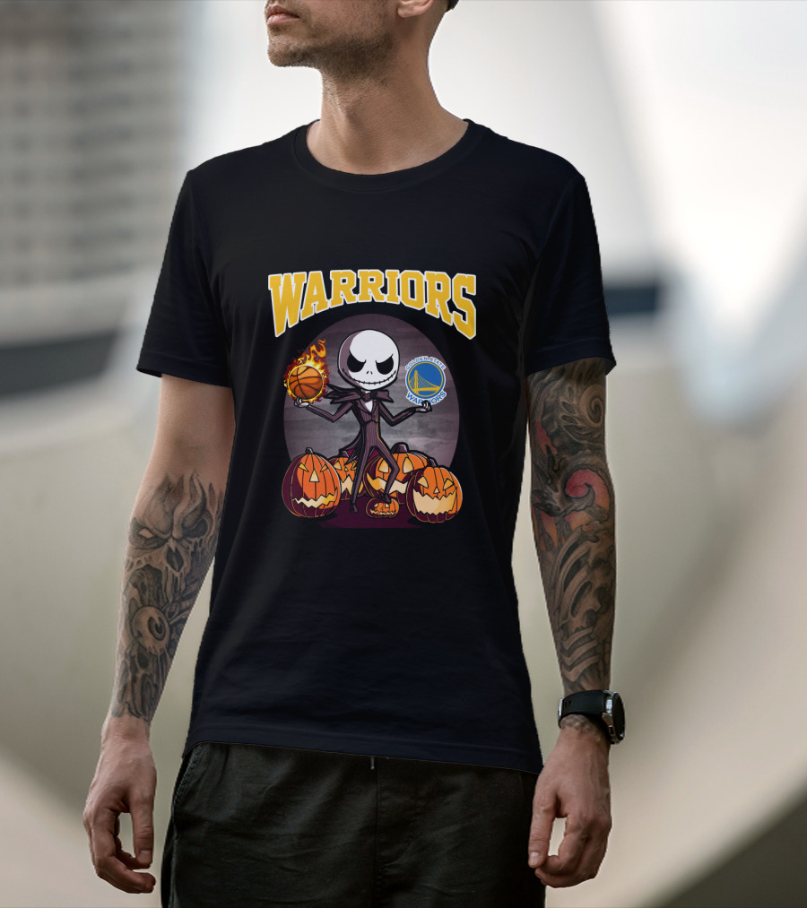 Golden State Warriors Halloween Jack Skellington Basketball Pumpkins T-Shirt