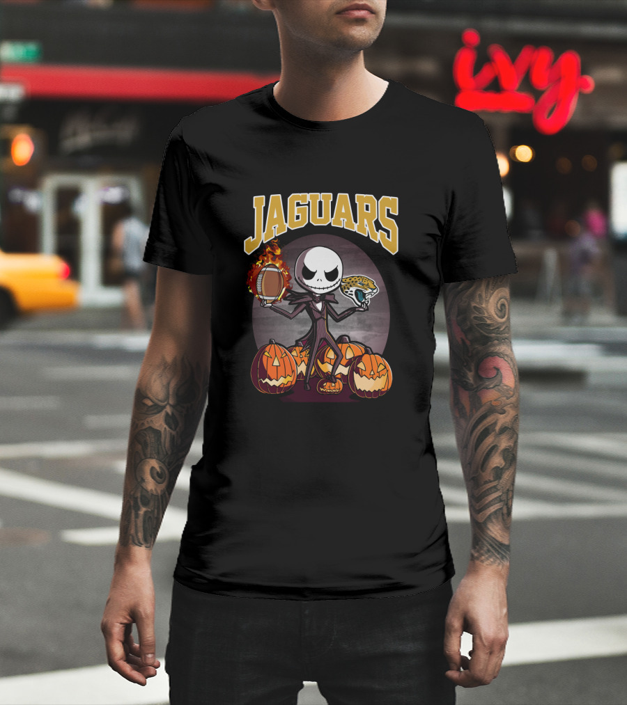 Jaguars Halloween Jack Skellington Pumpkin Football T-Shirt