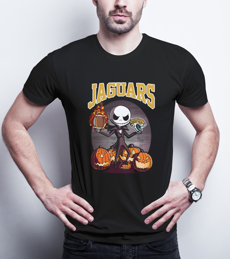 Jaguars Halloween Jack Skellington Pumpkin Football T-Shirt