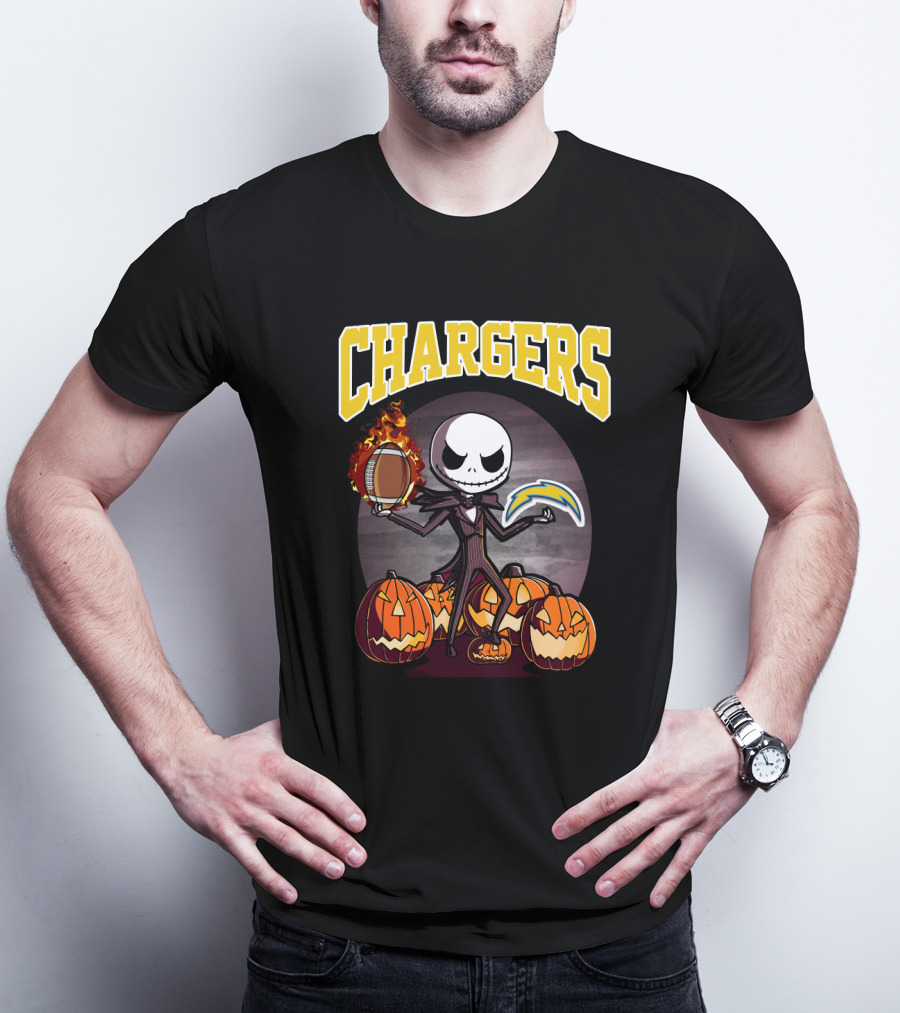 Chargers Halloween Jack Skeleton Football Pumpkins T-Shirt