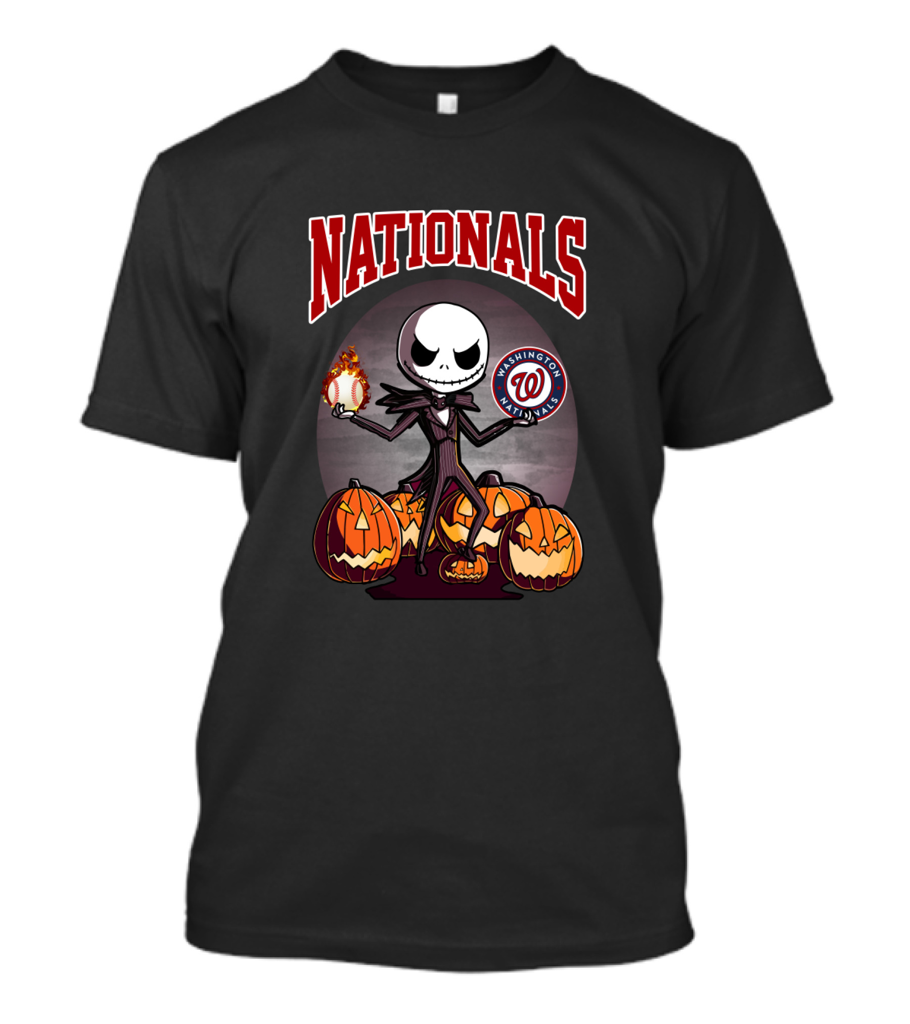Washington Nationals Halloween Jack Skeleton Baseball Pumpkins T-Shirt