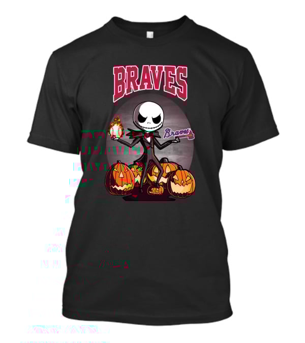 Braves Jack Skellington Halloween Pumpkins With Flaming Baseball T-Shirt
