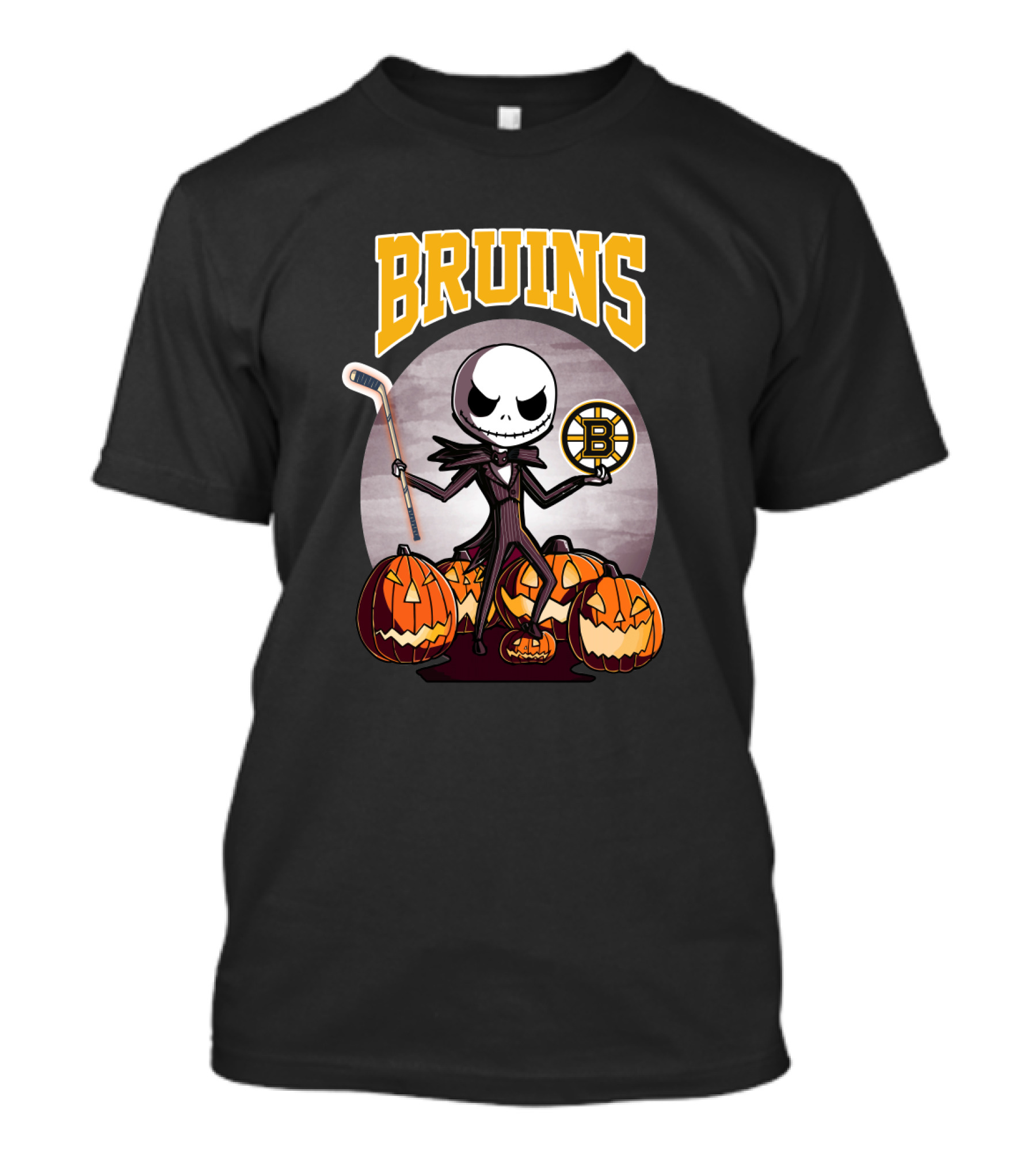 Bruins Jack Skellington Halloween With Boston Hockey Pumpkins T-Shirt