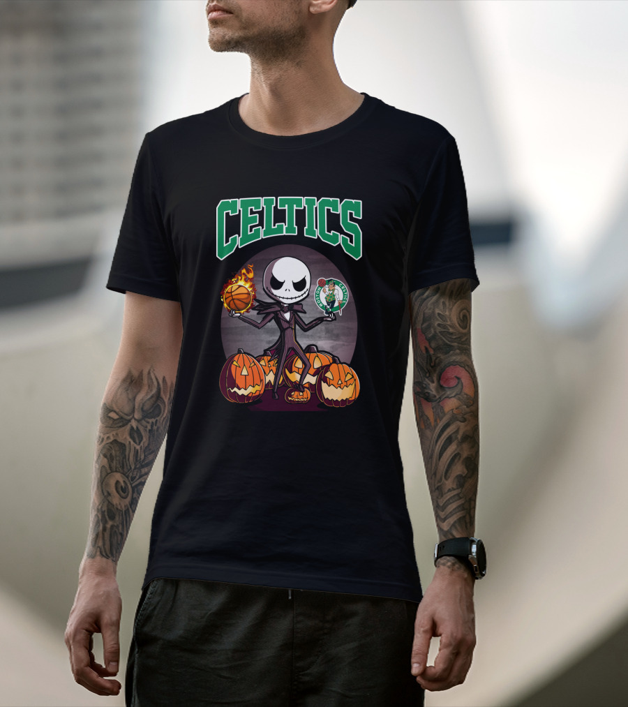 Celtics Halloween Jack Skellington Boston Basketball Pumpkins T-Shirt