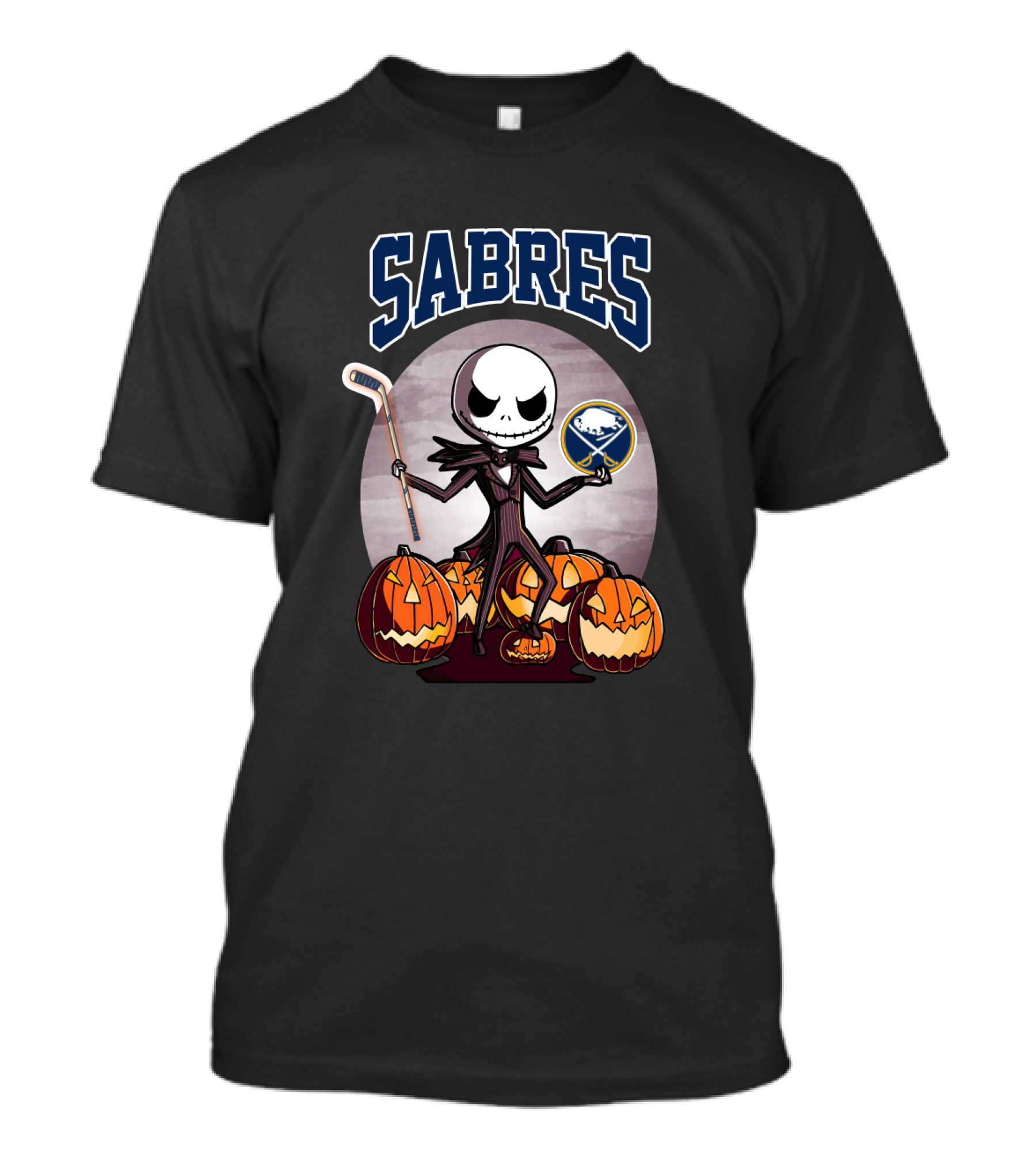 Jack Skellington Halloween Buffalo Sabres Hockey Pumpkins T-Shirt