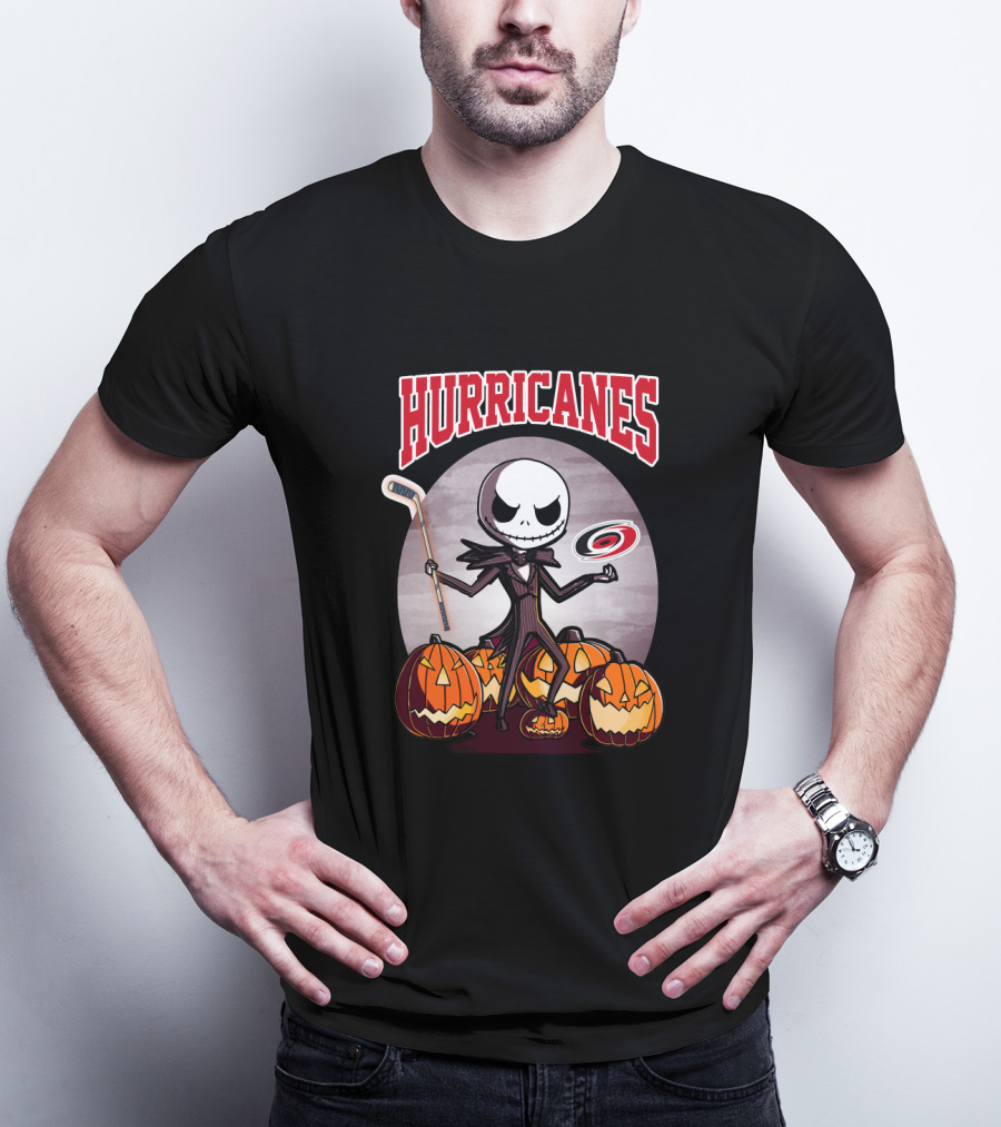 Jack Skellington Carolina Hurricanes Halloween Hockey Pumpkins T-Shirt