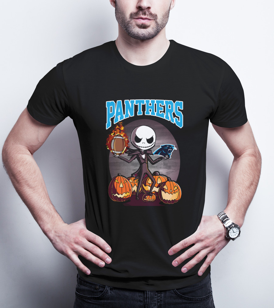 Panthers Halloween Jack Skellington Carolina Football Pumpkins T-Shirt