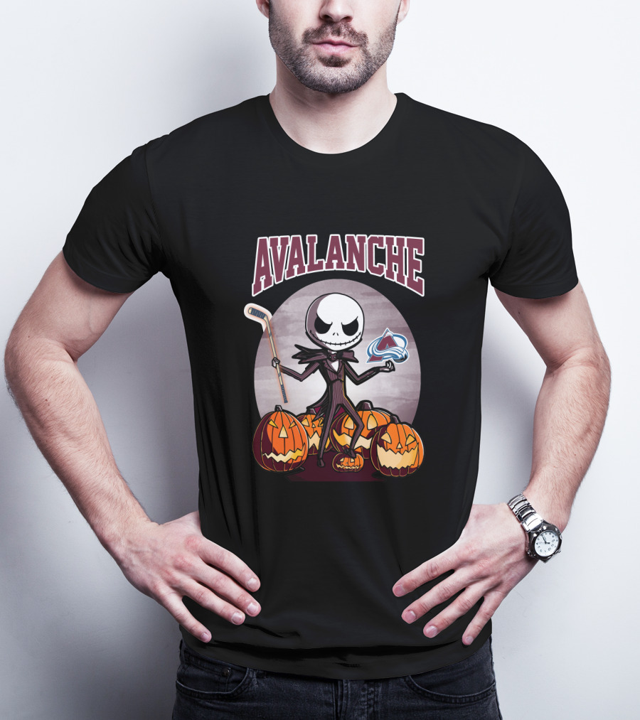 Jack Skellington Colorado Avalanche Halloween Hockey Pumpkins T-Shirt