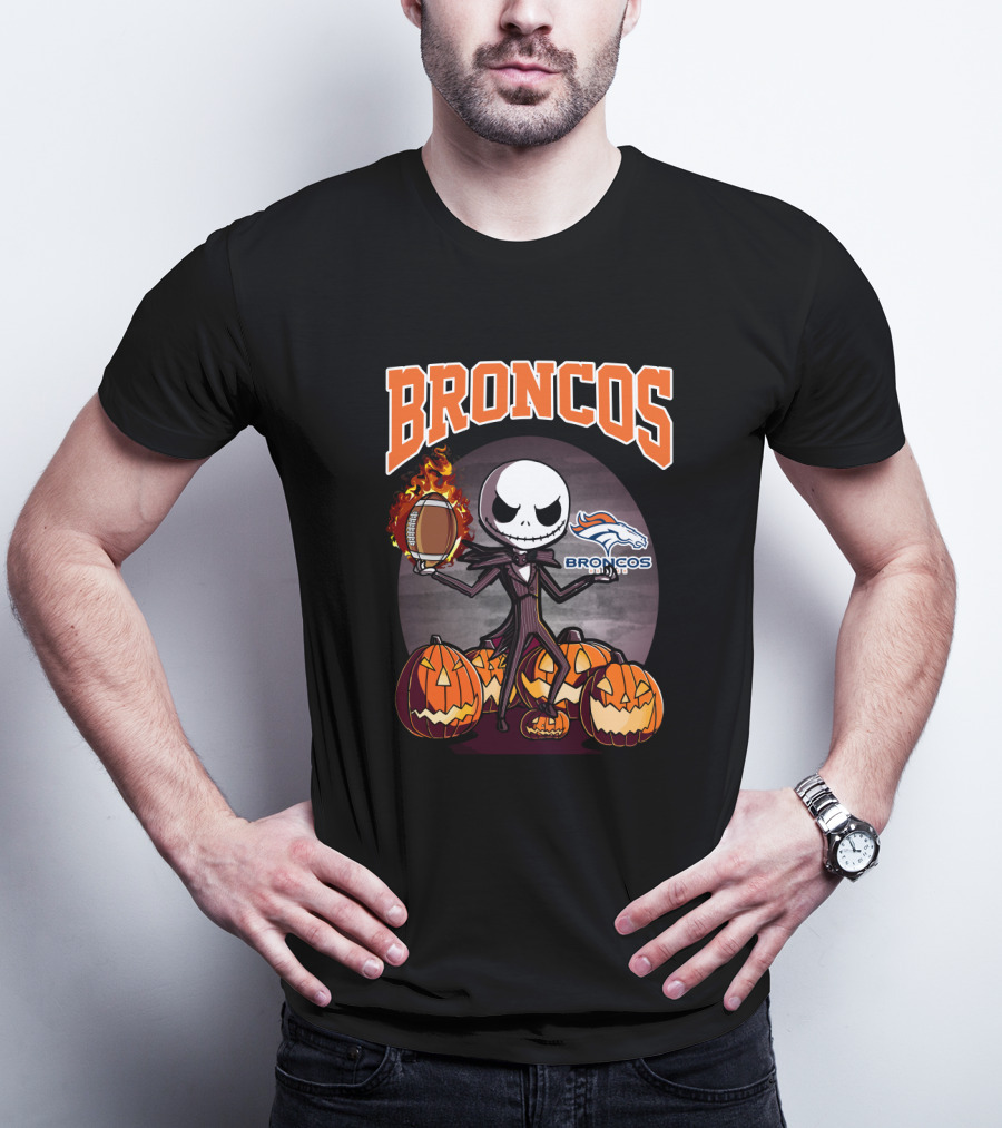 Broncos Jack Skellington Halloween Football Pumpkins T-Shirt