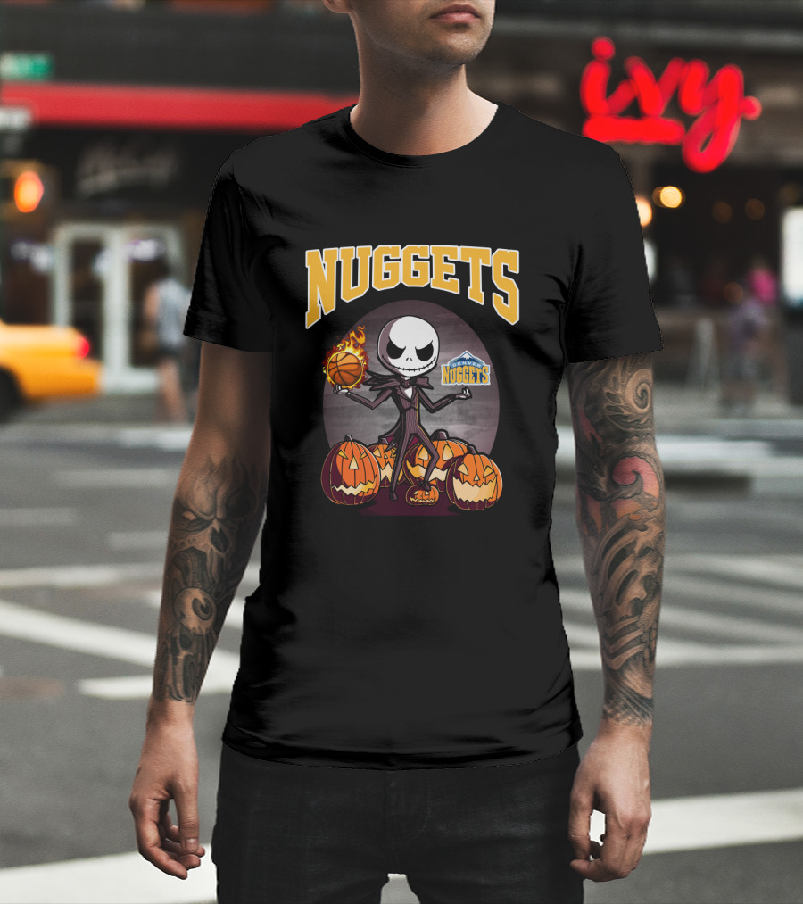 Nuggets Jack Skellington Halloween Pumpkins Basketball Fire Denver Nuggets T-Shirt
