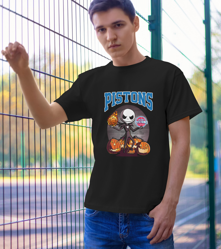 Pistons Jack Skellington Halloween Detroit Pistons Basketball Pumpkins T-Shirt