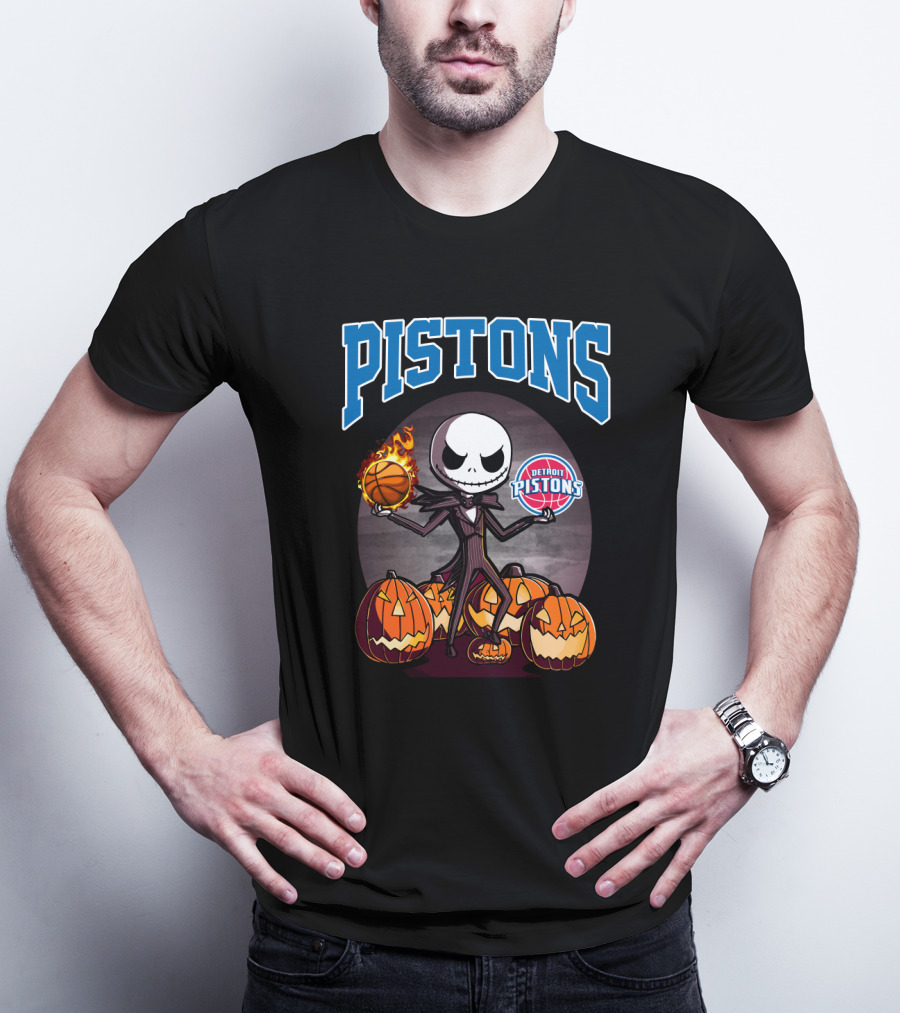 Pistons Jack Skellington Halloween Detroit Pistons Basketball Pumpkins T-Shirt