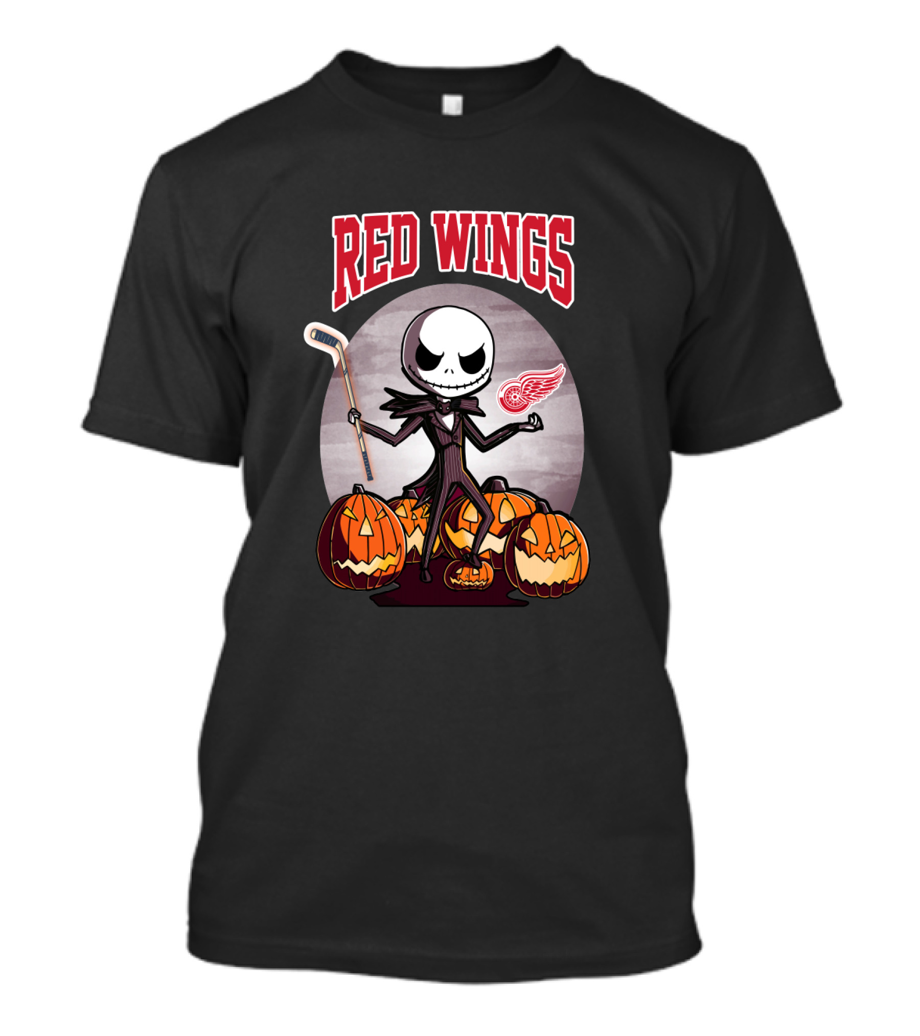 Jack Skellington Halloween Detroit Red Wings Hockey Pumpkins T-Shirt