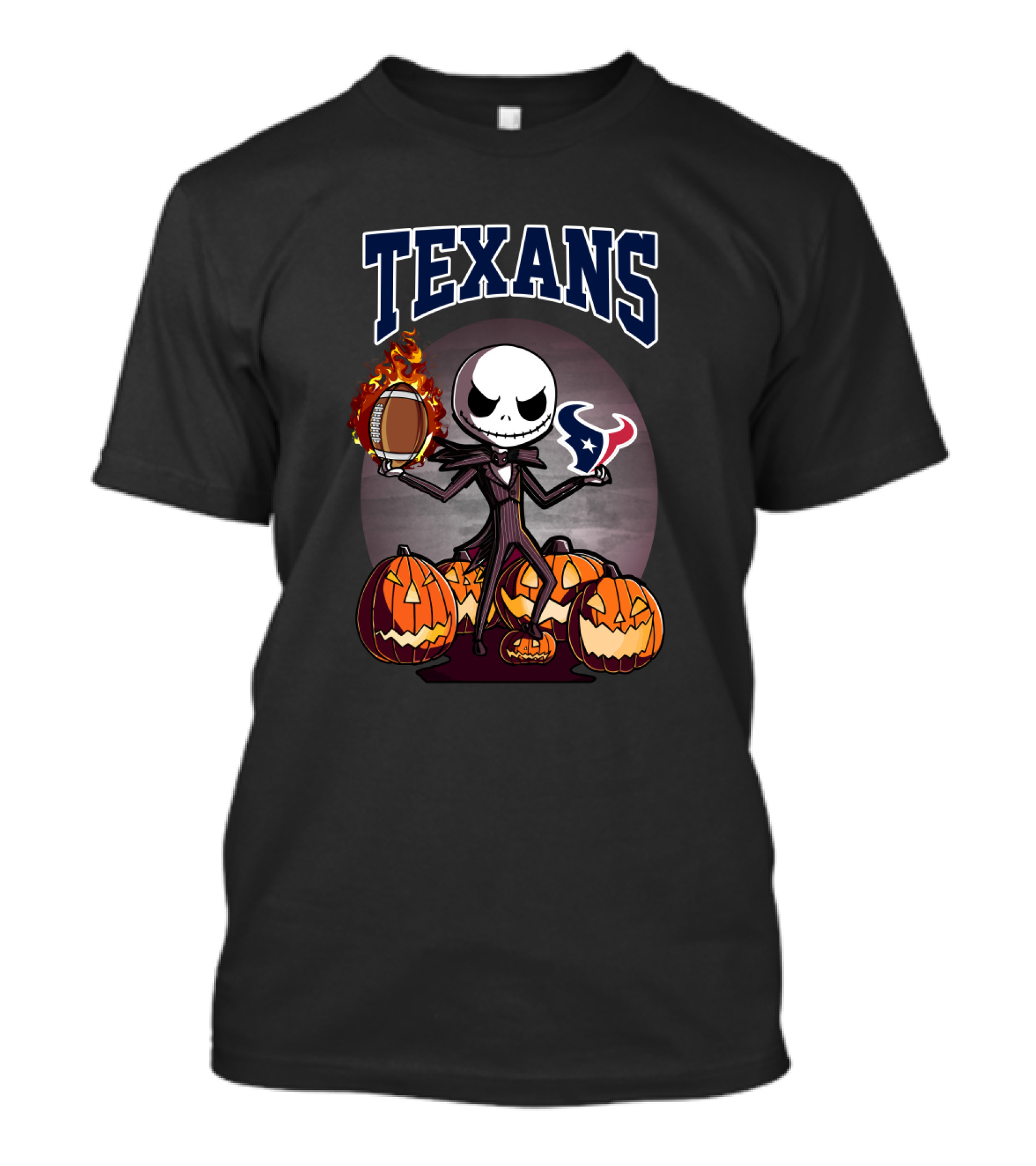 Jack Skellington Halloween Texans Football Theme With Pumpkins T-Shirt