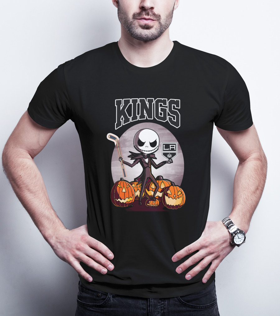 Jack Skellington Los Angeles Kings Hockey Halloween Pumpkins T-Shirt