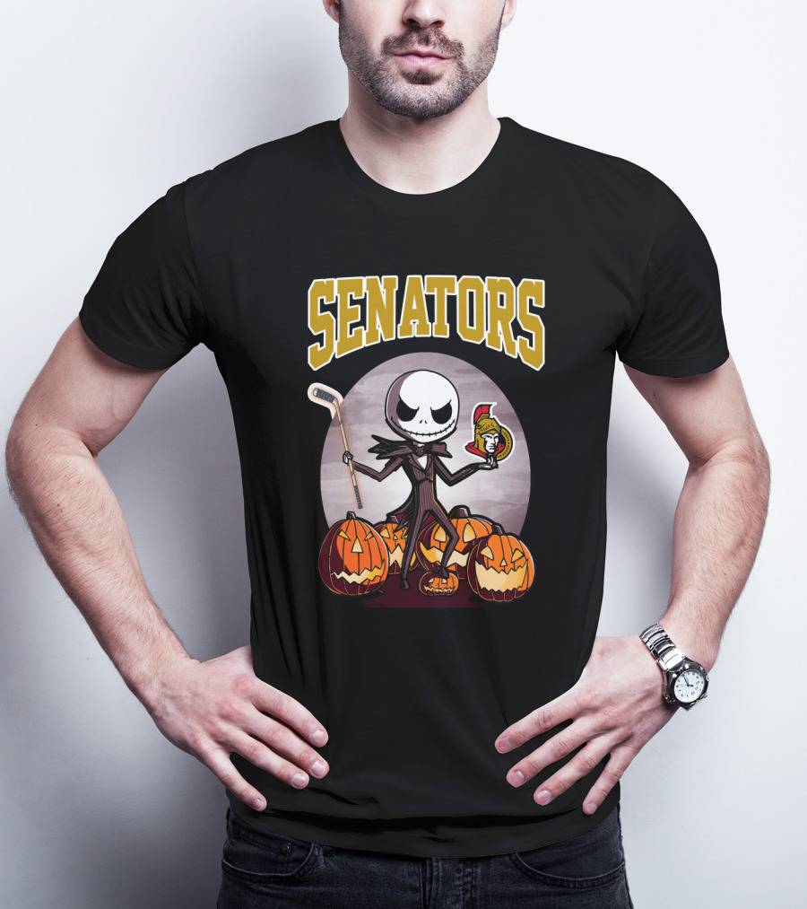 Jack Skellington Senators Hockey Halloween Pumpkins T-Shirt