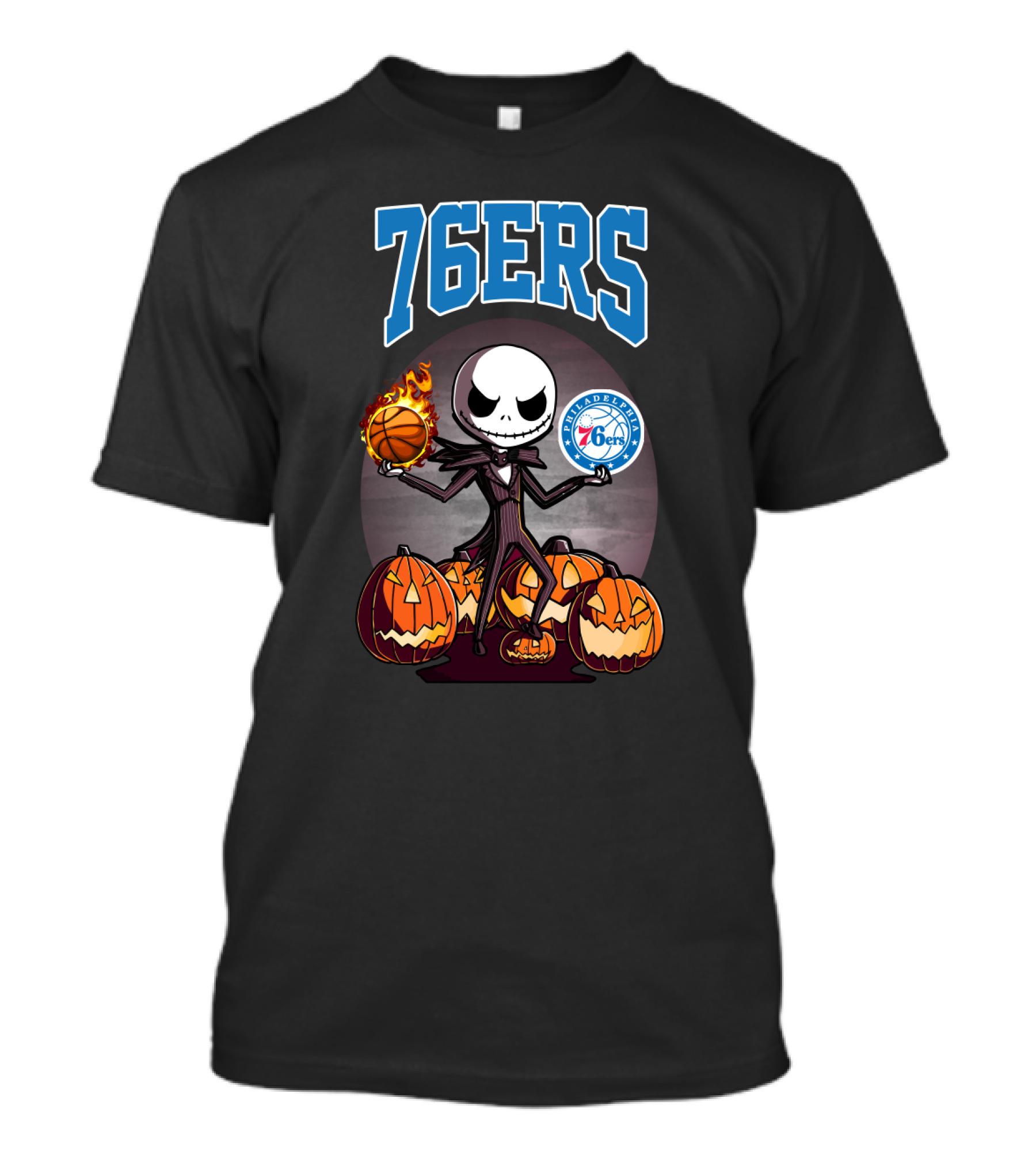 Philadelphia 76ers Jack Skellington Halloween Basketball Pumpkins T-Shirt